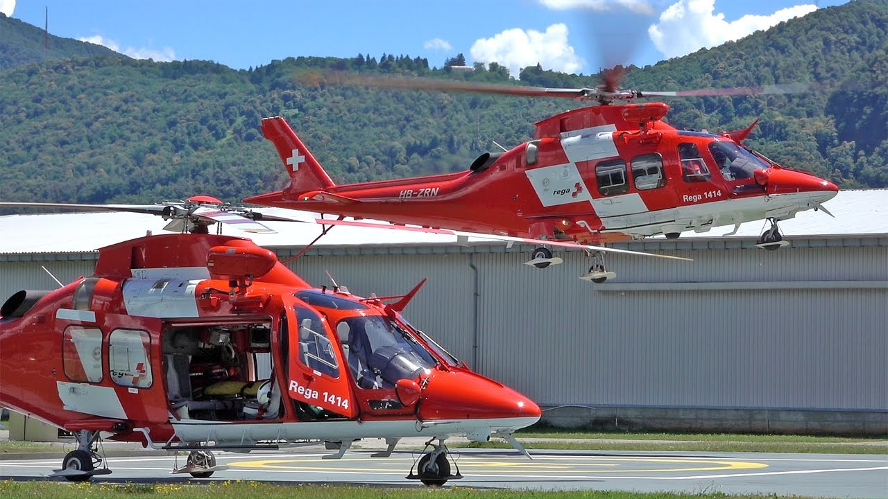 REGA Leonardo Agusta AW109SP Da Vinci HB-ZRN take off and landing at ...
