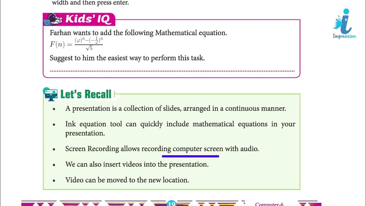 Computer Class - 6 Chapter - 2 Advanced Features of Power Point 2016 | Impression Publication ...