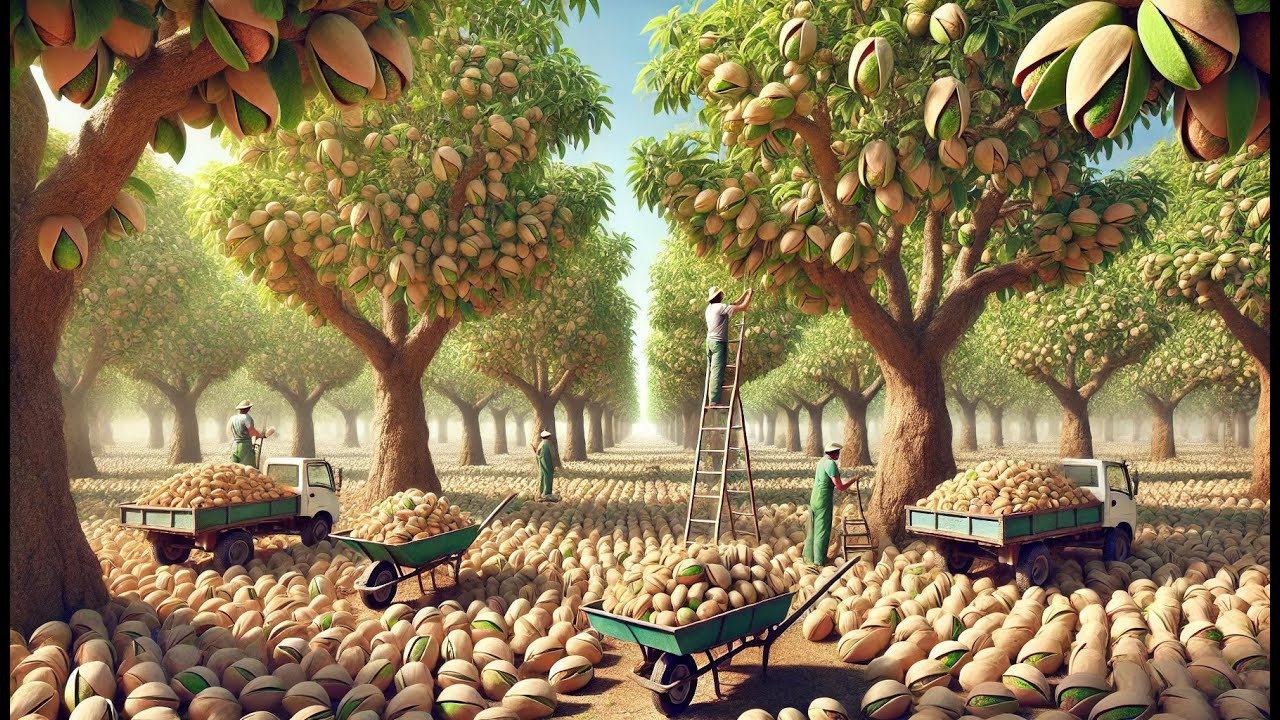Farmers Harvest Smile Nuts Pistachios This Way - Pistachios Processing ...