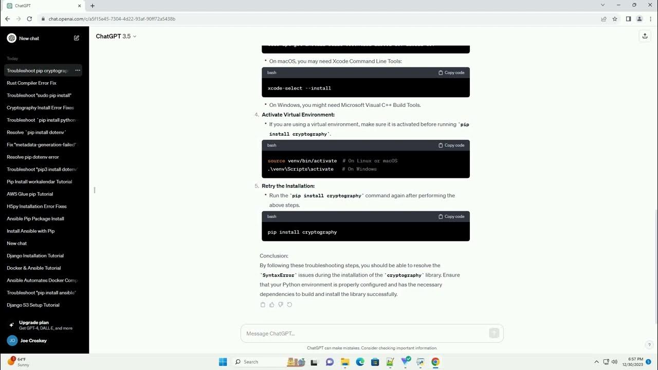 pip install cryptography syntax error - YouTube