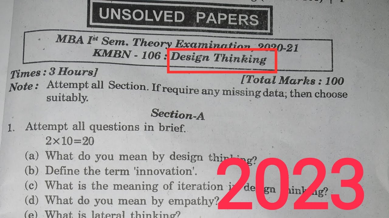 MBA 1sem Model Paper Design Thinking KMBN - 106 || Unsolved paper MBA ...