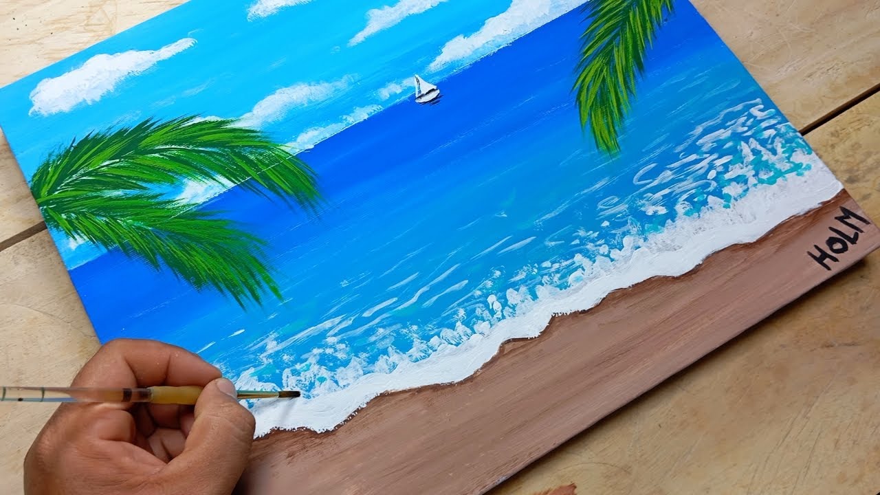 Como Pintar un MAR en Calma Facil con Acrílico / Pintura Acrilica para ...