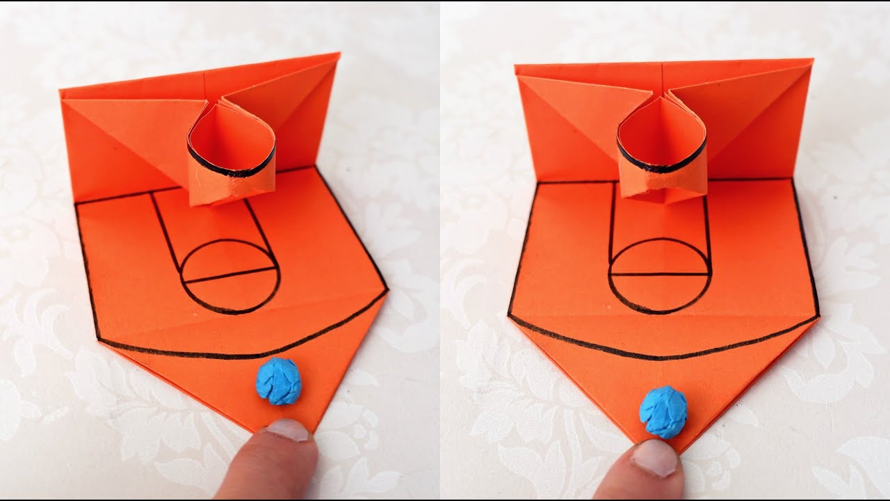 How to Make an Origami Mini Basketball Slam Dunk | Easy origami game ...