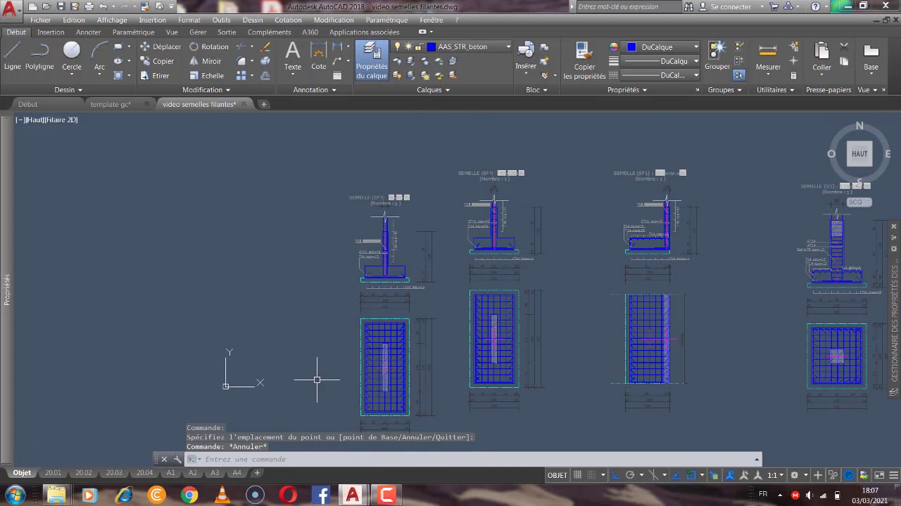 DESSIN DE COFFRAGE ET FERRAILLAGE DES SEMELLES FILANTES - YouTube