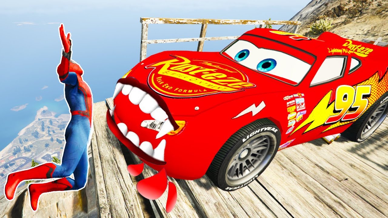 ANGRY Lightning McQueen ATTACK Bite & PUSH Spiderman & Venom INTO Abyss ...