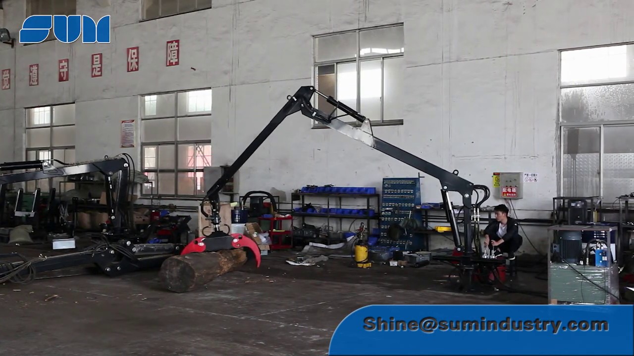 wood log loader trailer/timber trailer crane equipments - YouTube