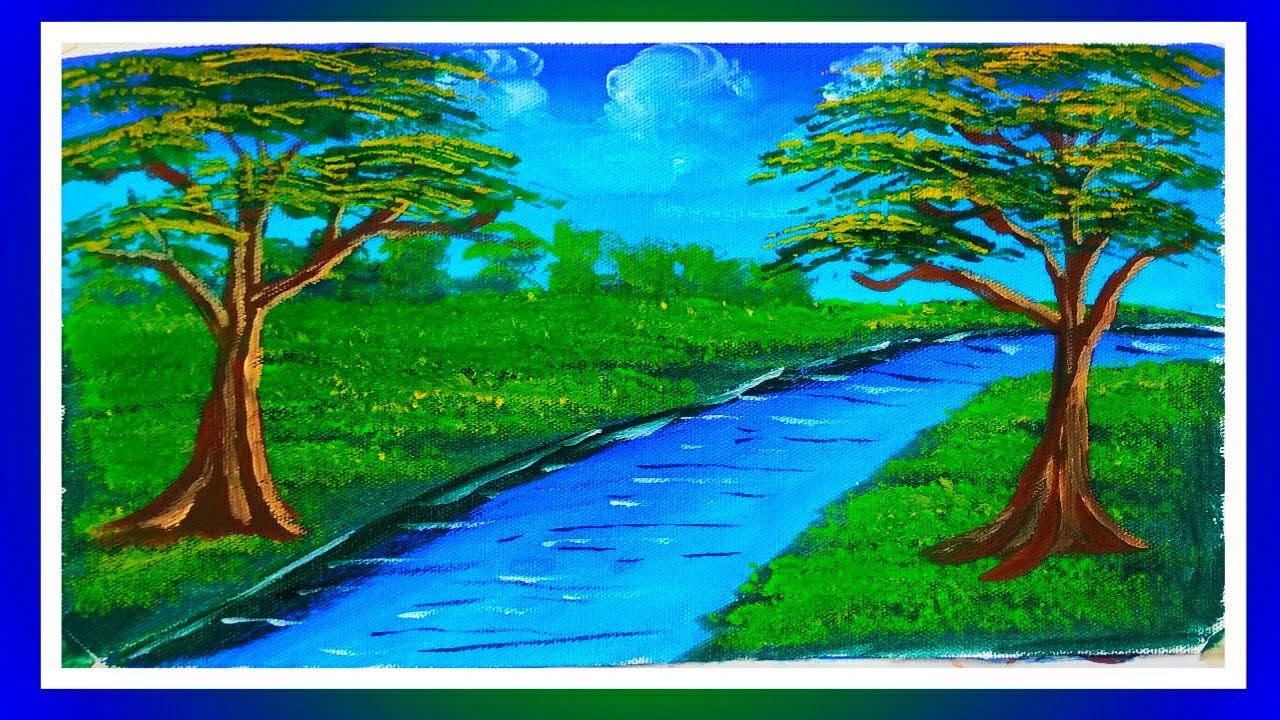 simple river drawing || water color ||#40 - YouTube