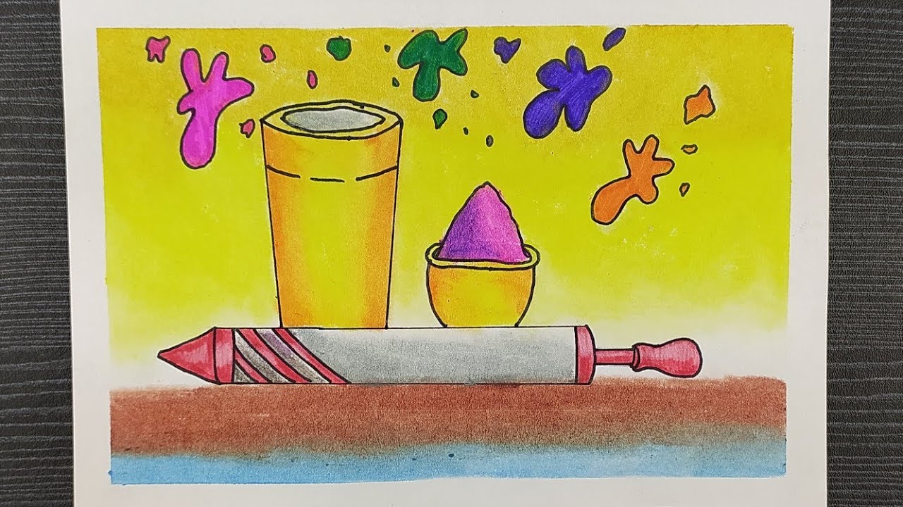 How To Draw Holi Festival With Oil Pastels || Happy Holi Drawing Easy ...