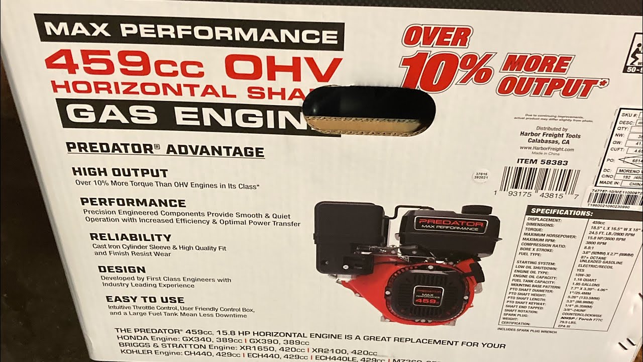 459cc predator engine, and my wife's reaction - YouTube