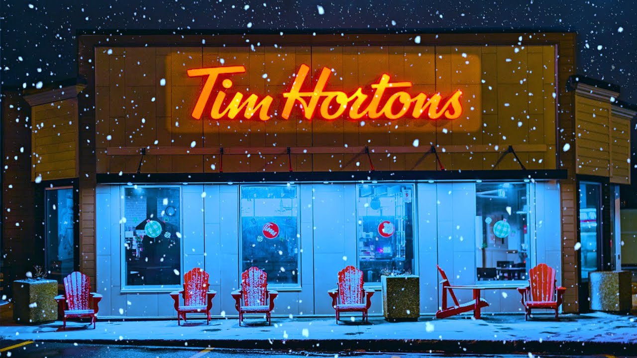 Snow Falling & Howling Wind Sounds at Tim Hortons l Canadian Winter ...