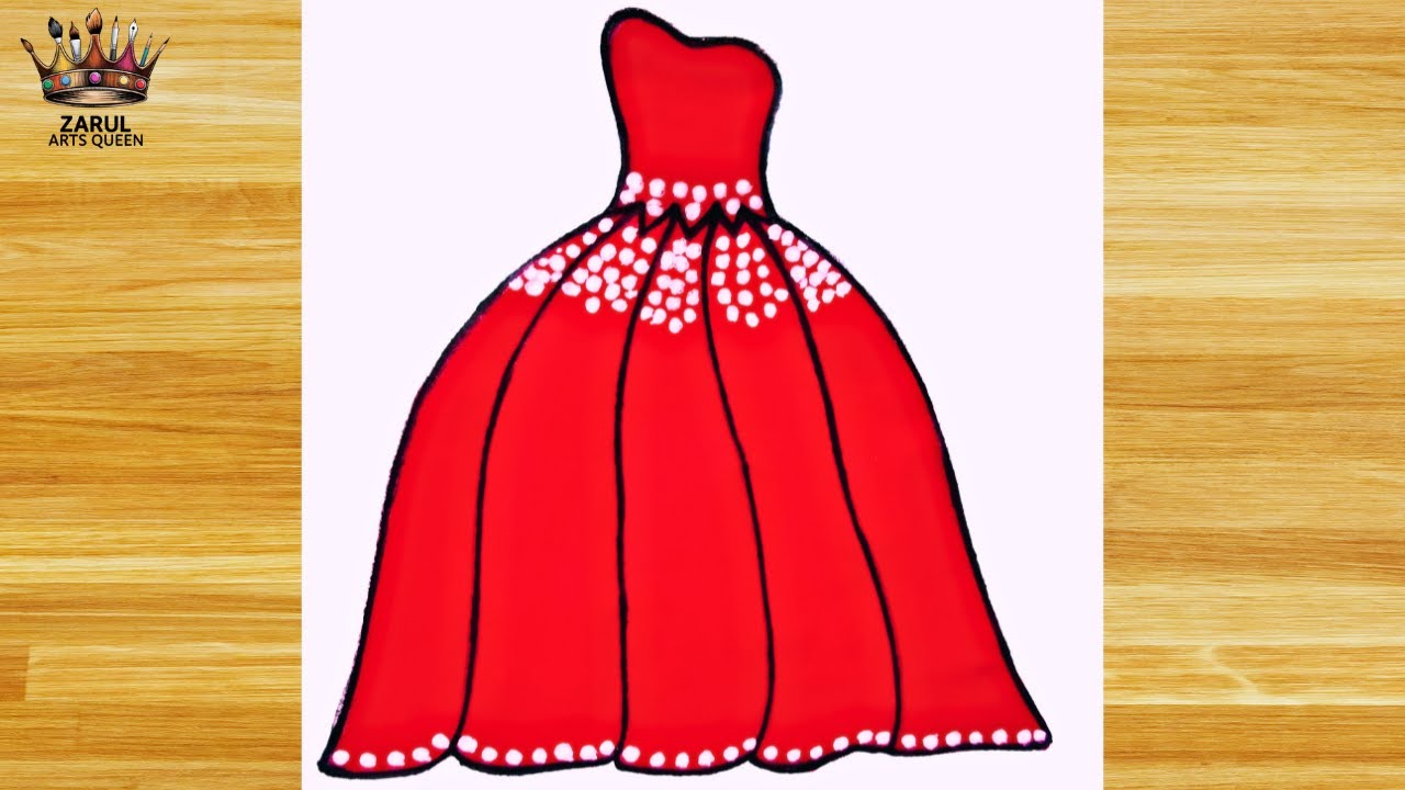 Red dress drawing step by step for beginners | Fashion dress drawing ...