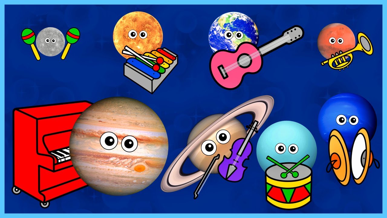 MUSIC Planets BAND 🌎🎺🥁🎸🎹🪐 | Music instruments for BABY | Planet ...