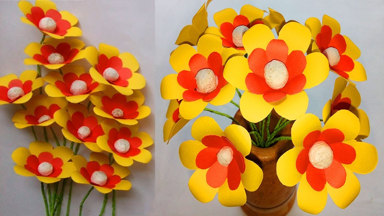 YELLOW PAPER FLOWER: How to make paper flowers easy - Making Paper ...