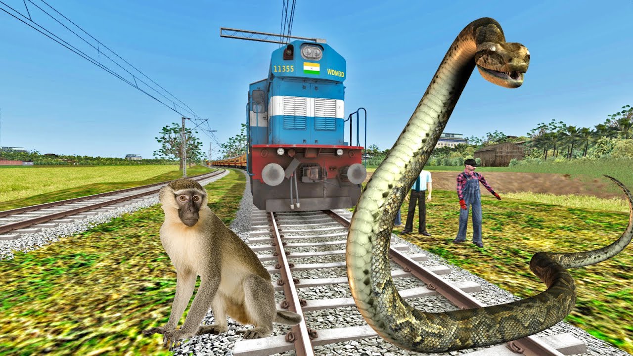 Angry Anaconda & Monkey Tries to Stops the Train at Risky Rail Track ...