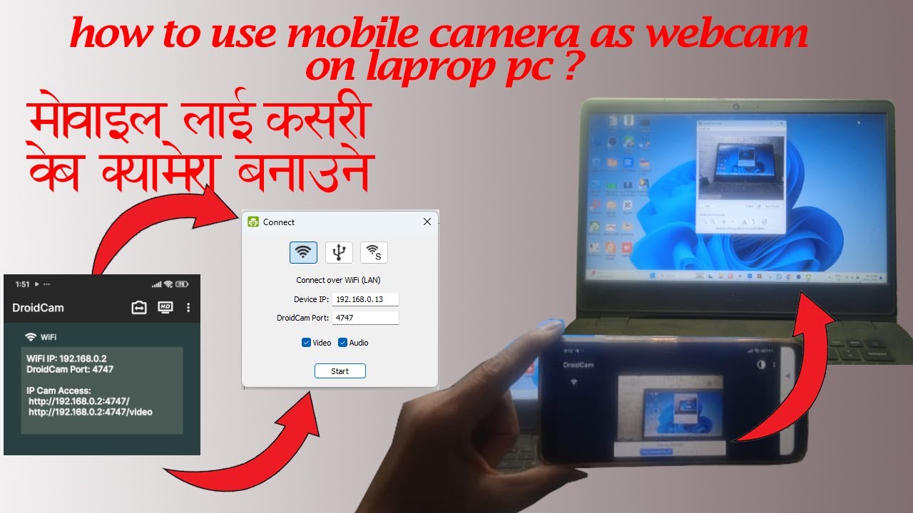 Part 18 how to make mobile camera to laptop webcam ? - YouTube
