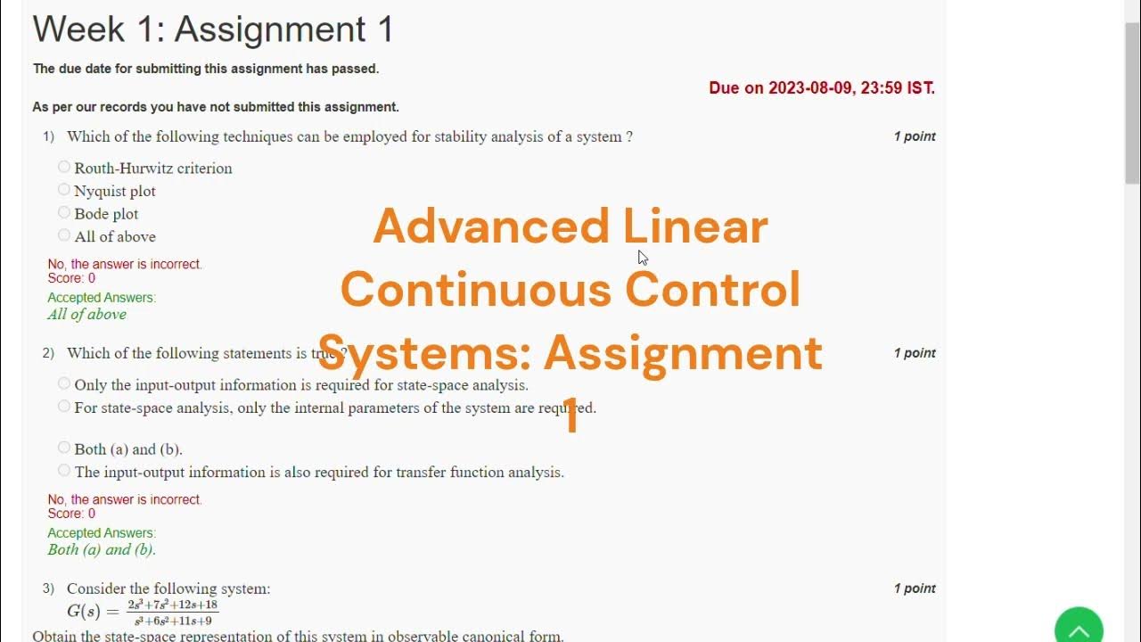 Advanced Linear Control Systems Assignment 1 Solution NPTEL - YouTube