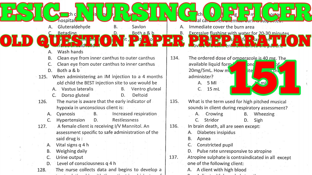 ESIC- NURSING OFFICER OLD QUESTION PAPER PREPARATION PART 151 - YouTube