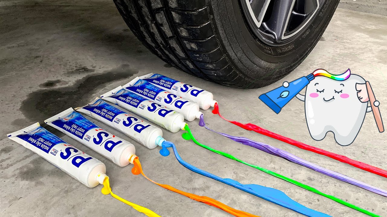 EXPERIMENT CAR vs FUNNY RAINBOW TOOTHPASTE! Crushing Crunchy & Soft ...