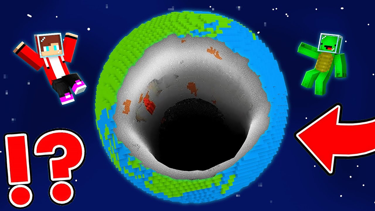 THE GIANT PIT Inside The PLANET With MIKEY And JJ In Minecraft - Maizen ...