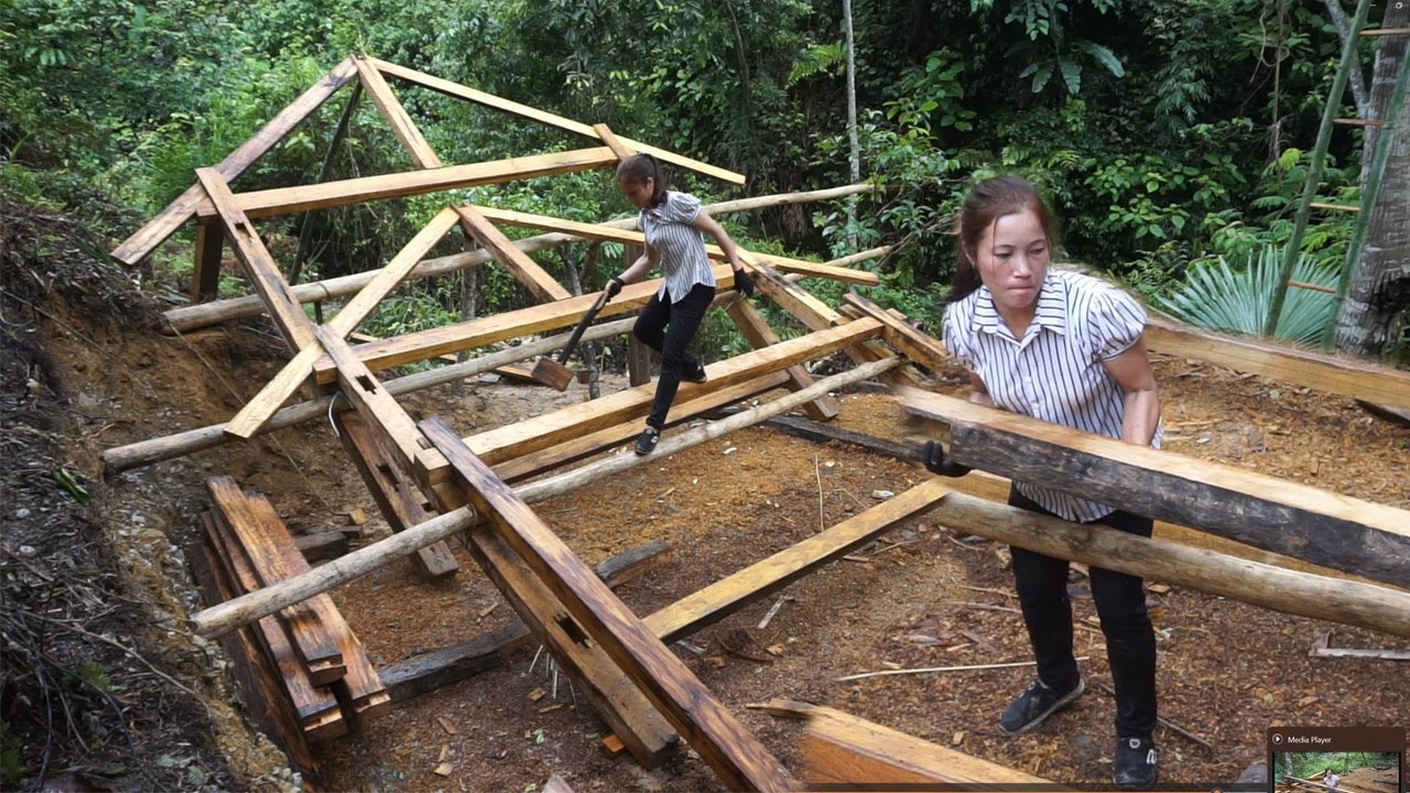 Building Wooden House - Technique assemble columns and beams into house ...