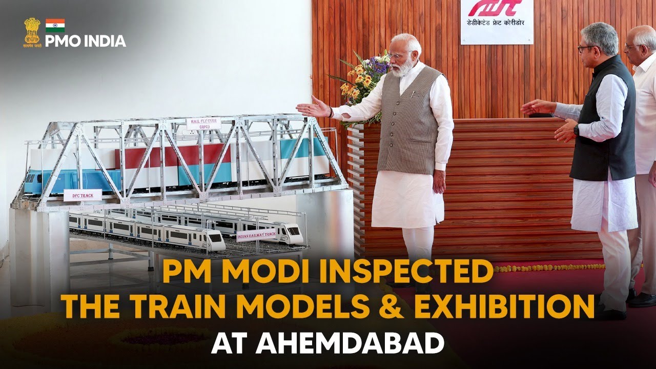 Prime Minister Narendra Modi inspects the train models & exhibition at ...