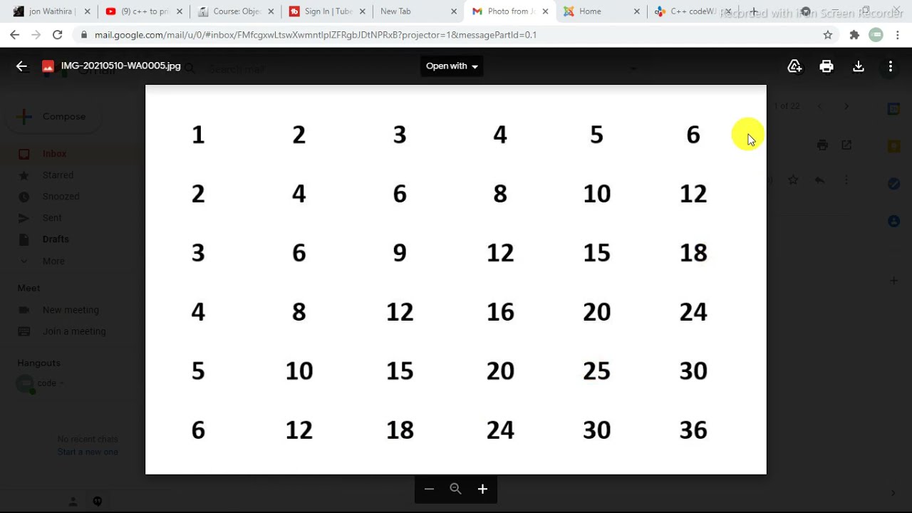 C++ program to generate a 6x6 multiplication table - YouTube