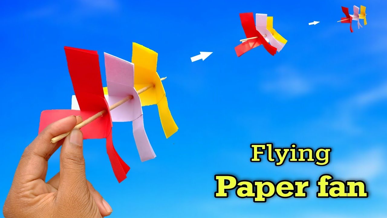 new paper flying fan, paper spinning helicopter, how to make paper fan ...