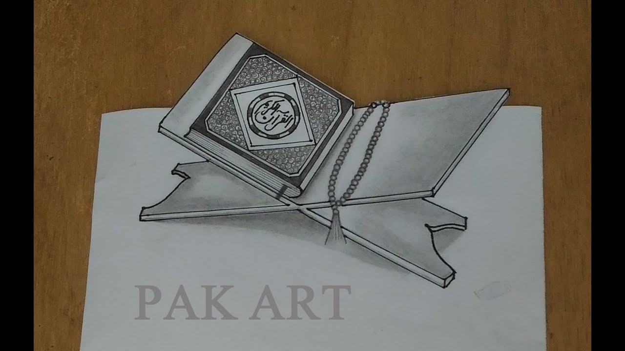 How To Make 3D Quran Painting With Pencile On Paper step by step In ...