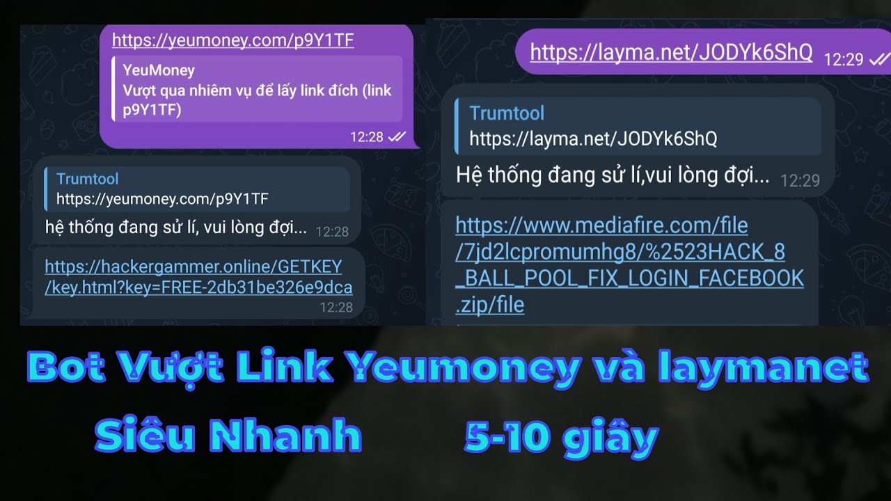 Bot Tele auto vượt link yeumoney, layma.net siêu nhanh , tool auto vượt ...