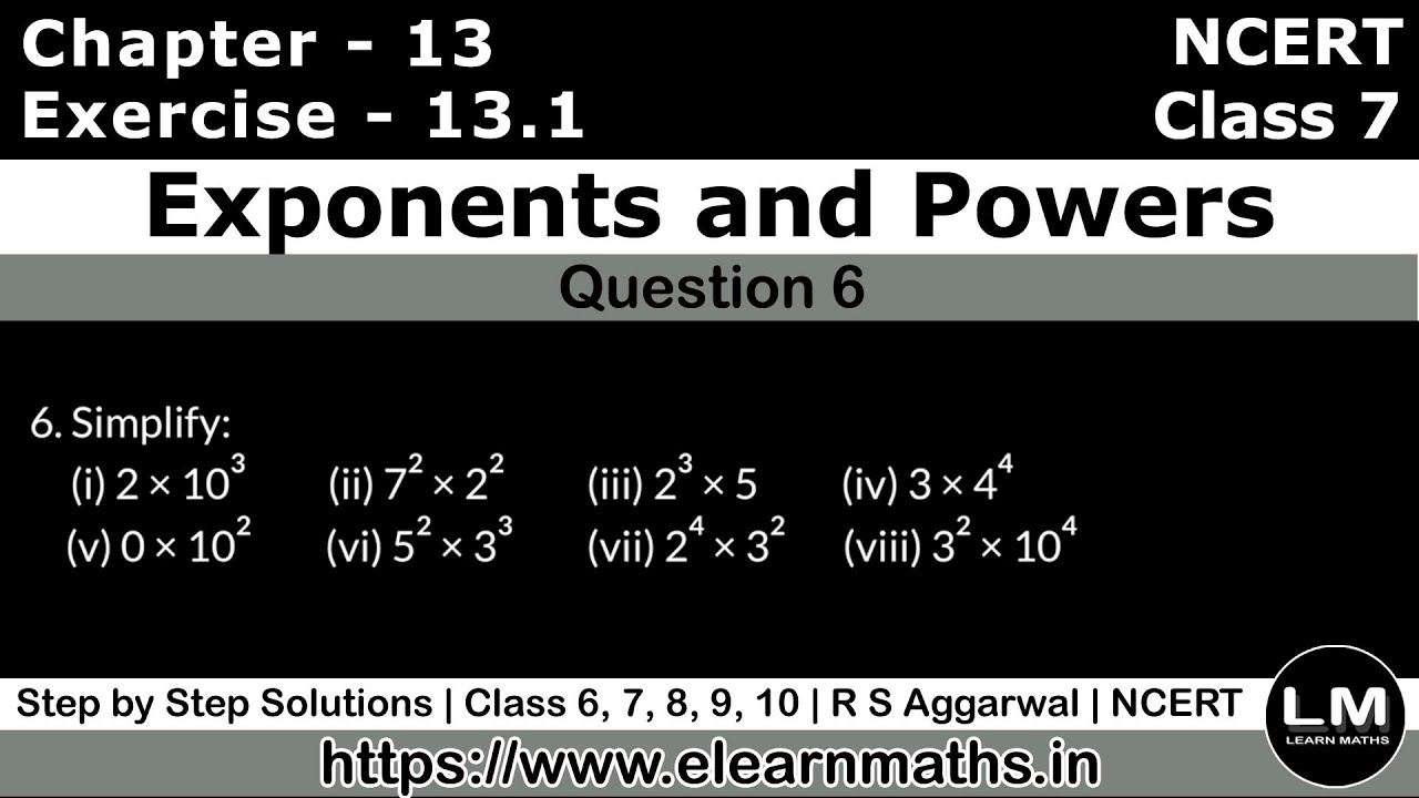Exponents and Powers | Class 7 Exercise 13.1 Question 6 | NCERT | Learn ...