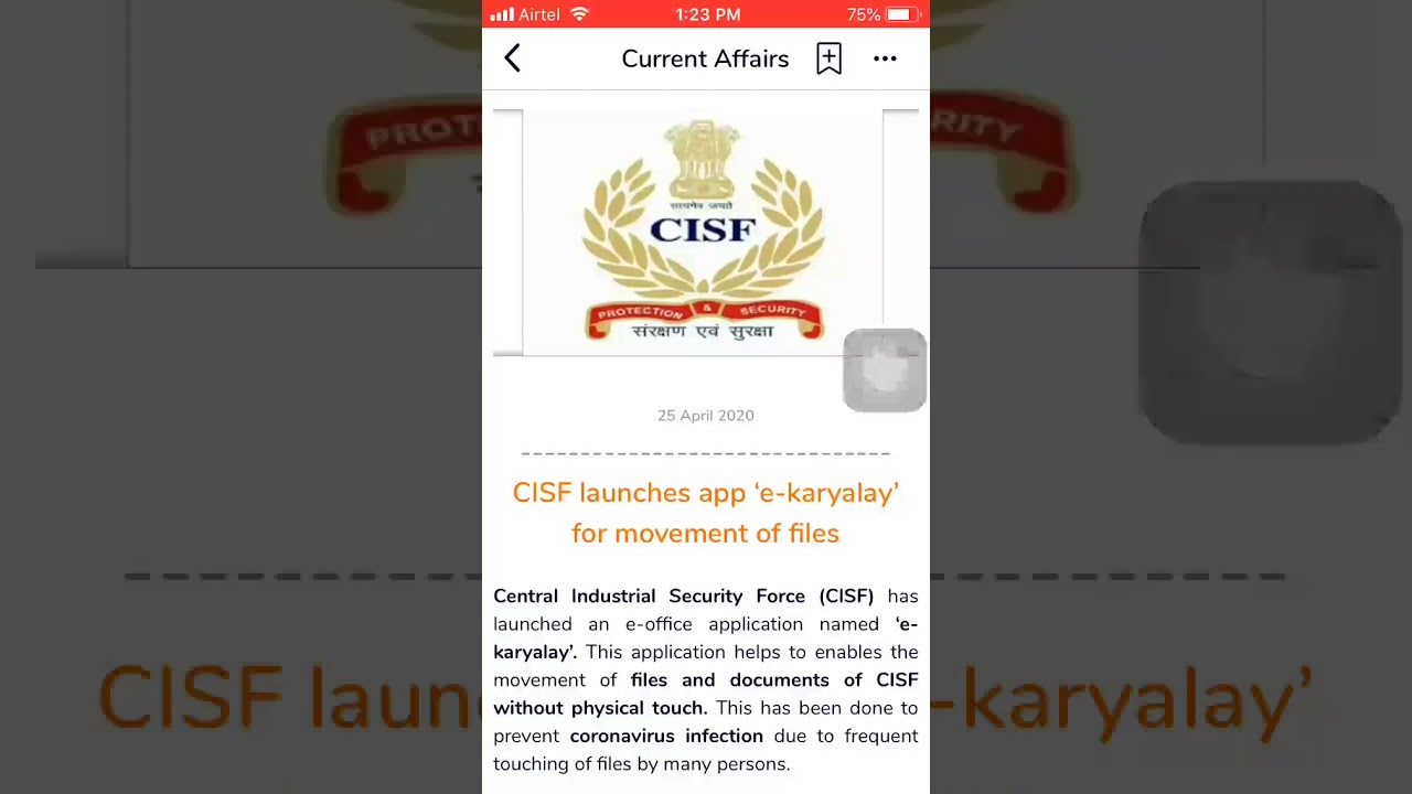Banking/current affairs for sbi po clerk mains 2020. CISF launches App ...
