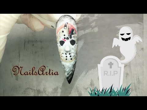 Jason Voorhees Nails - Halloween Nail Art - NailsArtia - YouTube