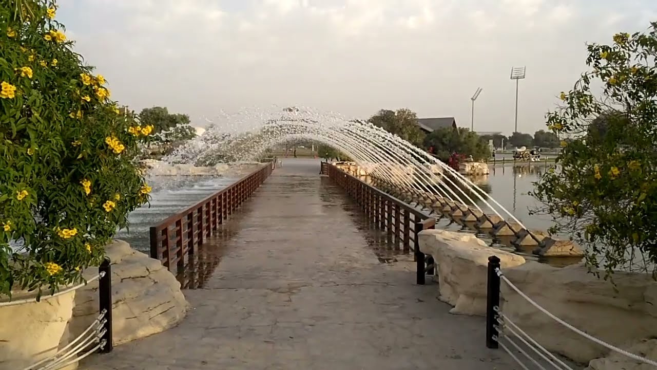 Beautiful water arcs running over the bridge. - YouTube