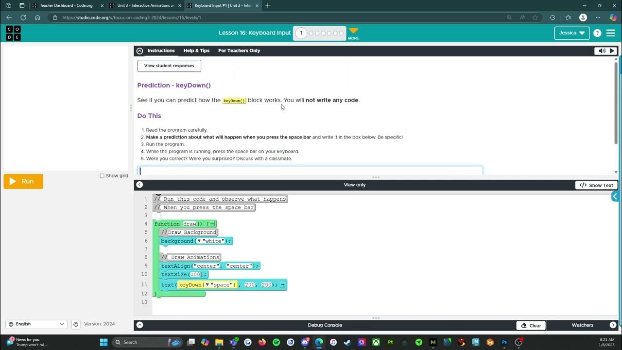 Code.org - CS Discoveries - Unit 3: Interactive Animations & Games: Lesson 16: Level 1 - YouTube