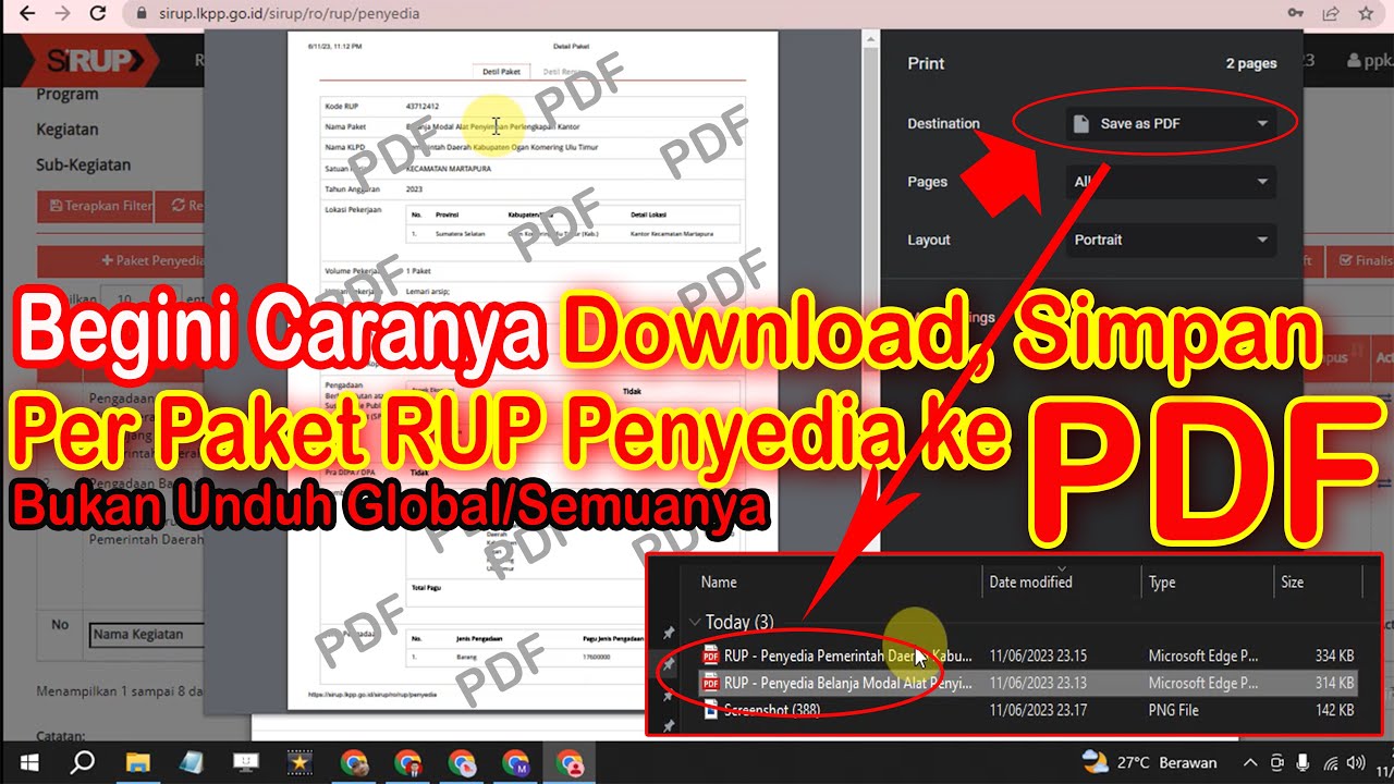 Cara Download, Simpan Khusus Per Paket RUP Penyedia ke PDF Mudah Sekali - YouTube