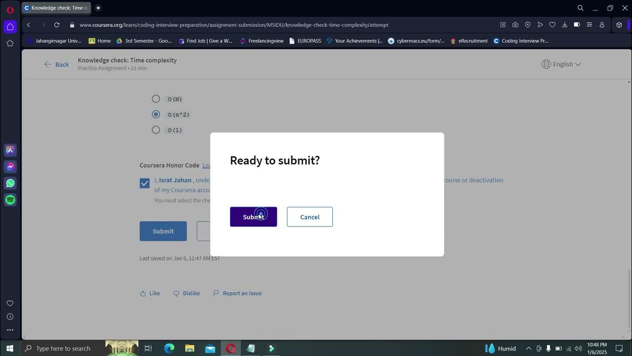 Knowledge check: Time complexity Coursera | Coding Interview Preparation Meta - YouTube