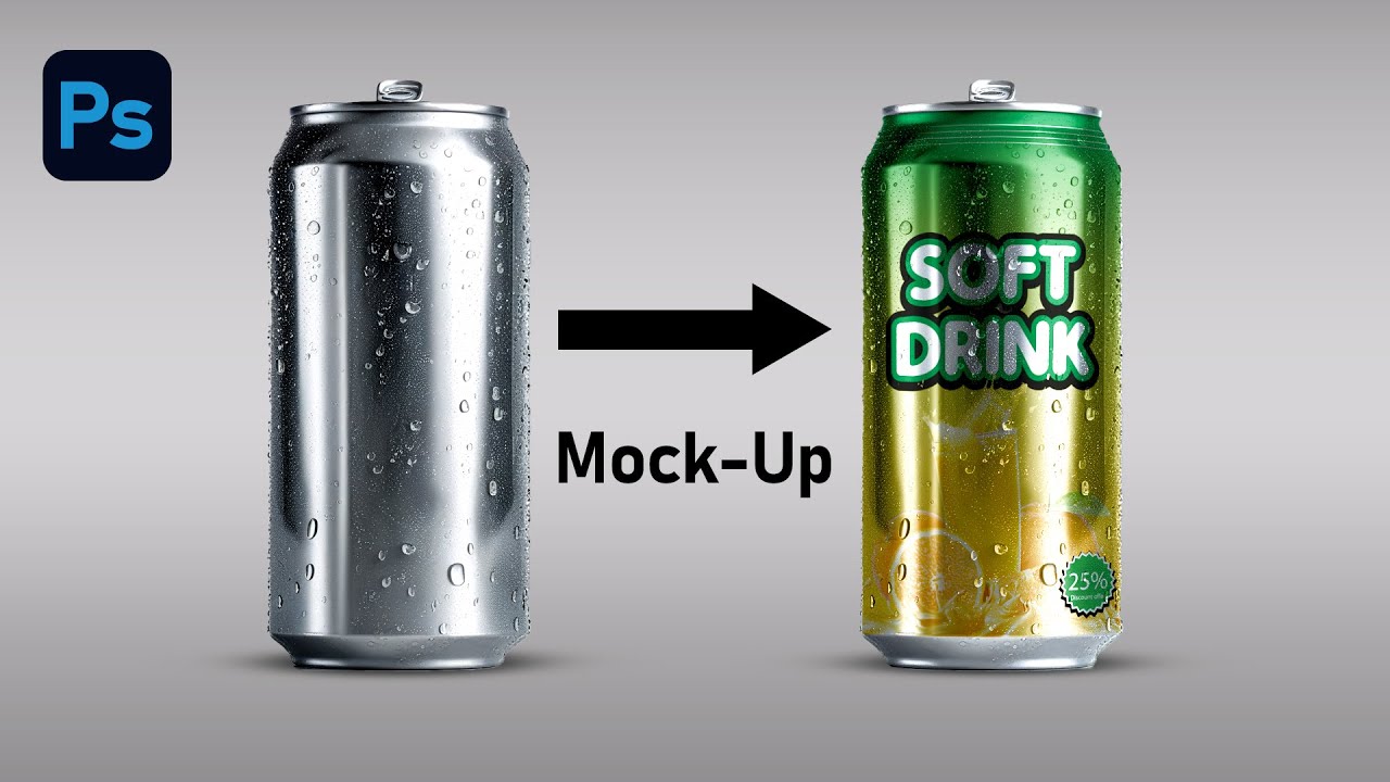 how to make cold soft drink can mockup in photoshop - YouTube