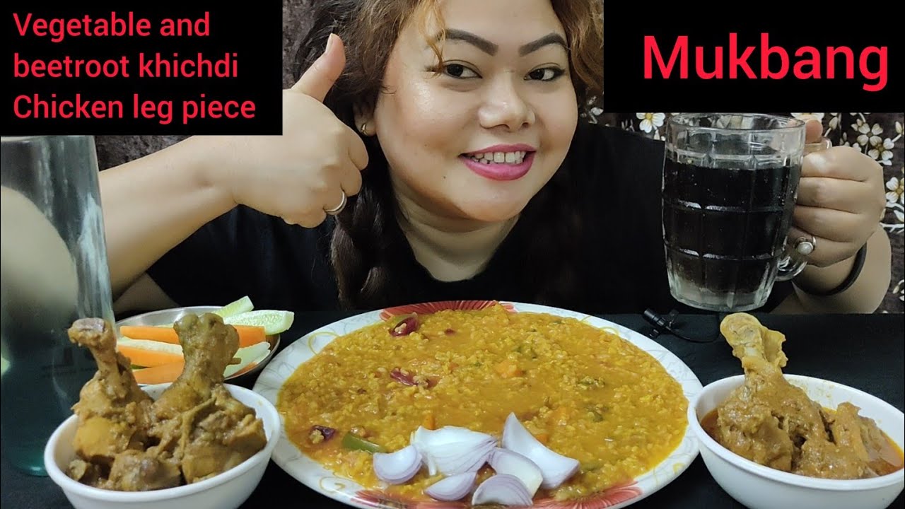 MUKBANG CHICKEN LEG PIECE VEGETABLE KHICHDI MANISHA EATS - YouTube