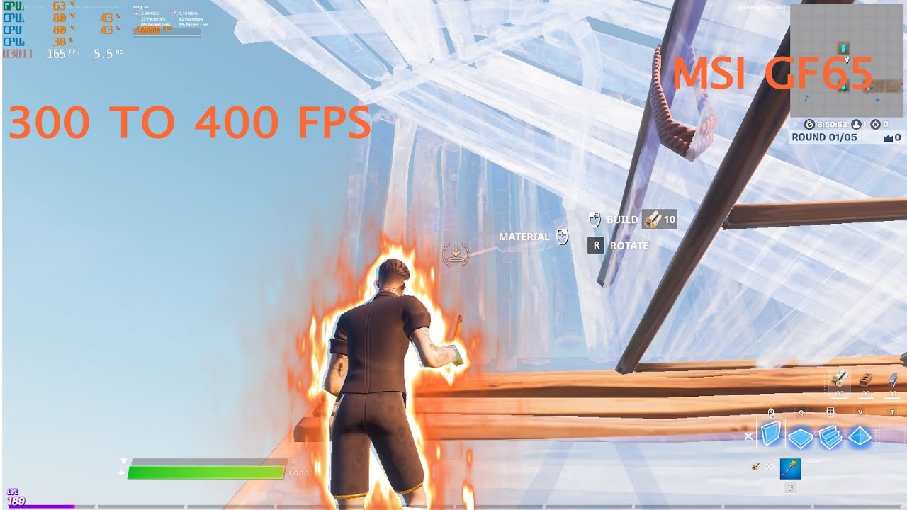 MSI GF65 FORTNITE BENCHMARK TEST ON 1600x900 (165 AND UNLIMITED FPS CAP ...