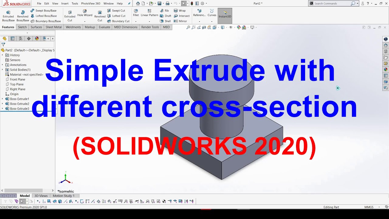 Extrude with different cross section | Solidworks2020 Beginners Example ...