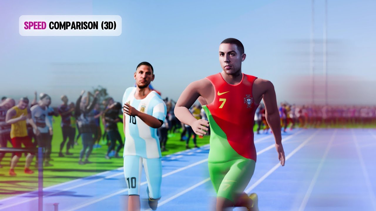 Messi VS Ronaldo Race (speed comparison 3d) - YouTube