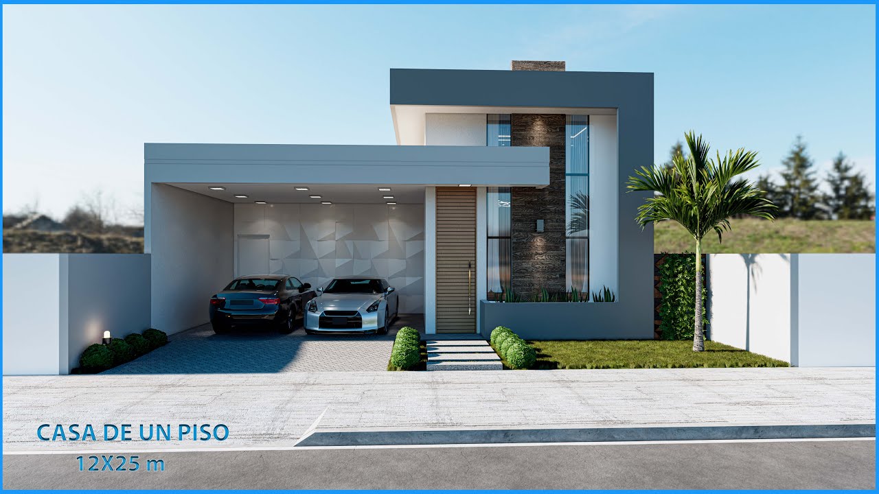 planos de casa 🏡 Diseño de casa Moderna de un piso 12x25 🏡 - YouTube