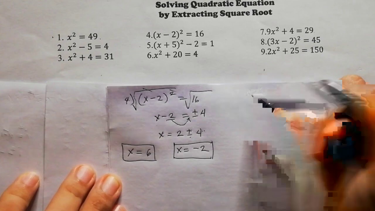 Solving Quadratic Equations By Extracting Square Root ALGEBRA Grade 9