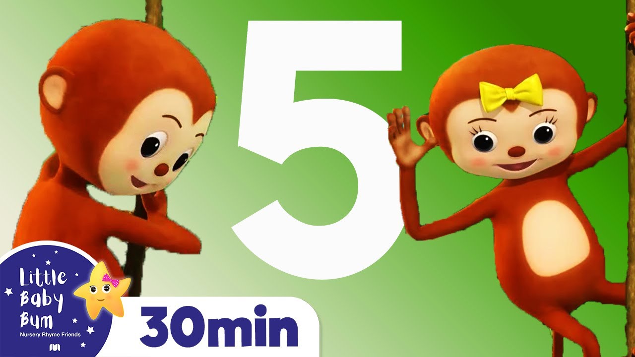 5 Little Monkeys Swinging In The Tree | Little Baby Bum Animals | Fun ...