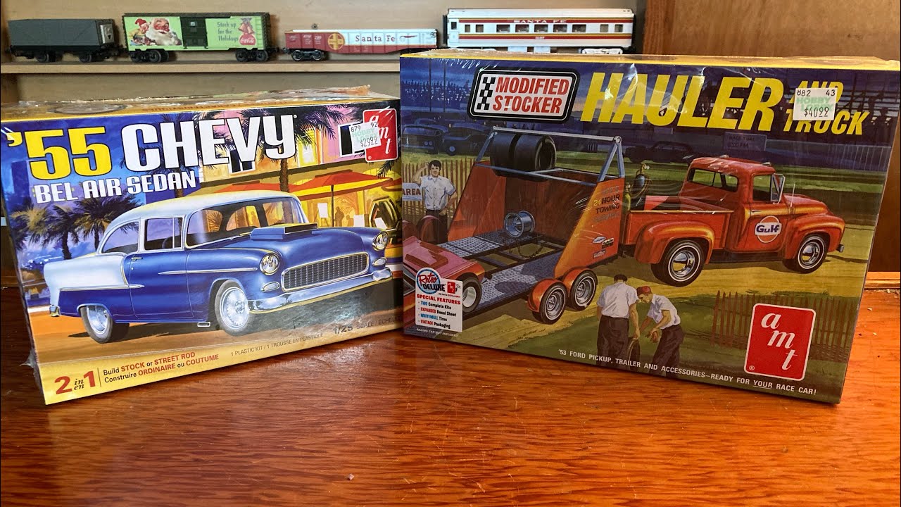 AMT 1/25 scale 55 Chevy Bel Air Sedan, with Hauler and Truck kit ...
