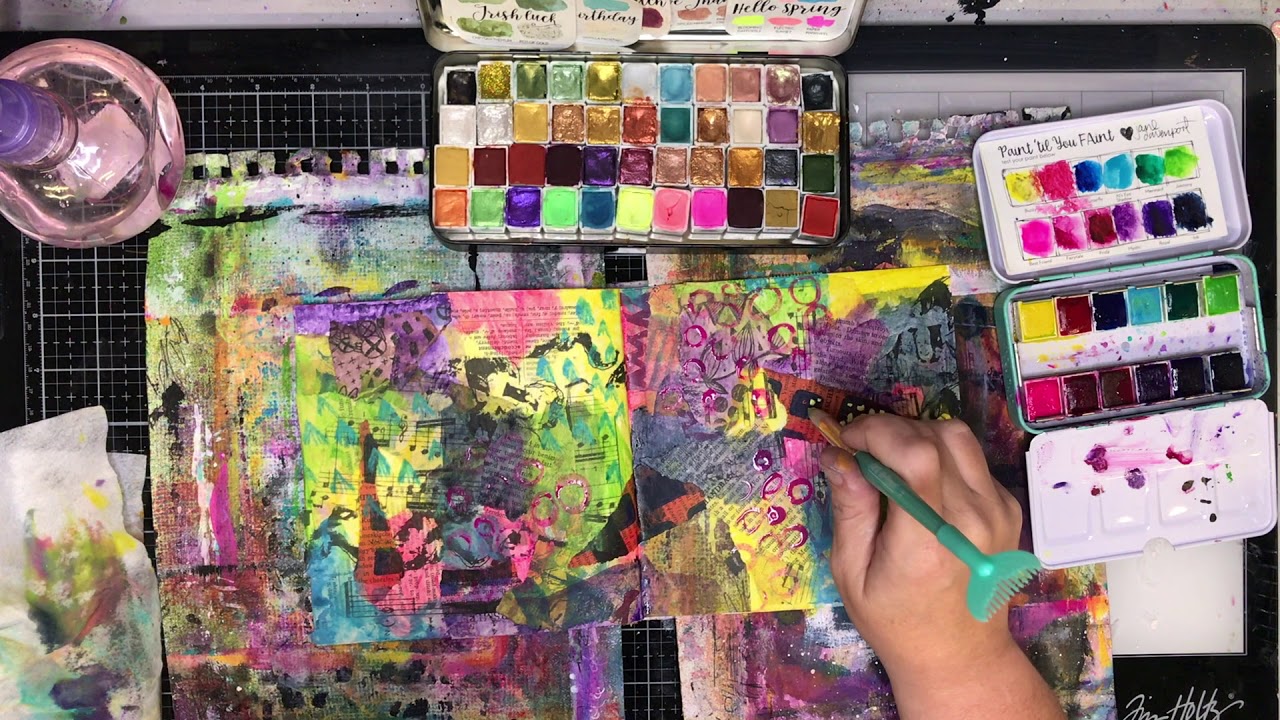 Quick art journal layout: combining collage and mark making - YouTube