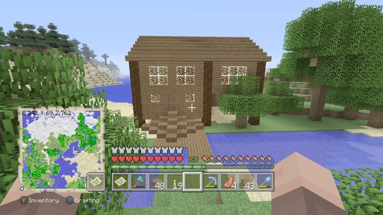 Minecraft log cabin build time-lapse in old xbox one legacy edition ...