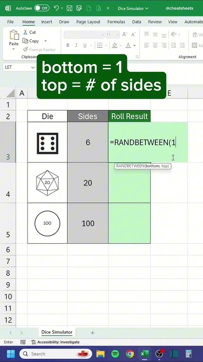 How to Roll Dice in Excel 🎲 #excel - YouTube