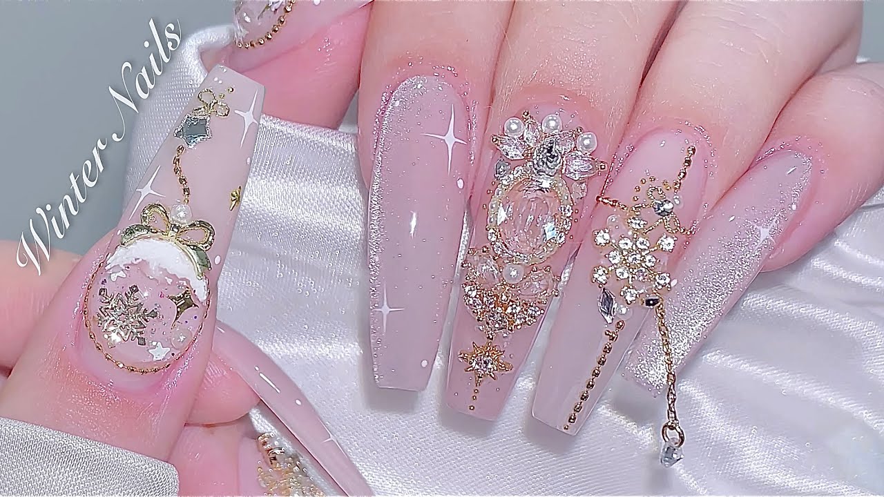 Sub 요즘 핫한 유리알 자석네일💗 겨울 오너먼트 아트까지 ️ 유리알네일 겨울네일 네일팁연장 연장네일 네일