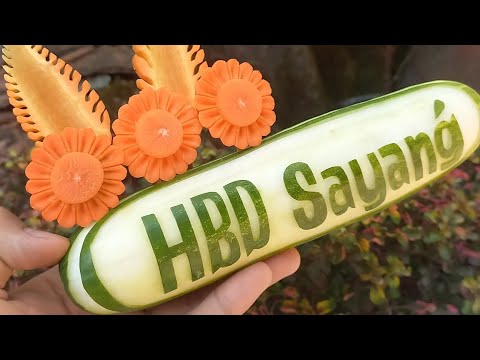 garnish HBD di timun ! buat begini saja biar mudah , cantik kog
